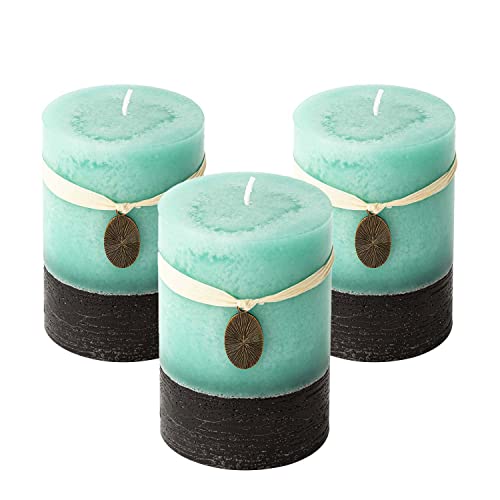 Rustic Pillar Candles Mottled 3x4'' Home Décor Handmade (3 Packs, Turquoise)