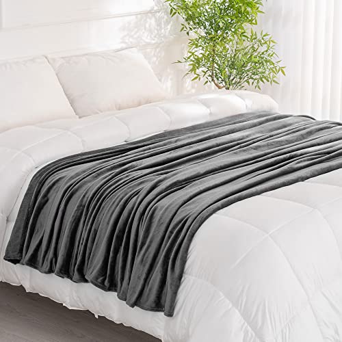 RECYCO Large Fleece Queen Size Blanket 90x90 Inch, Super Soft Queen Blanket for Bed, Lightweight Fuzzy Cozy Warm Dark Grey Queen Blanket for All Season