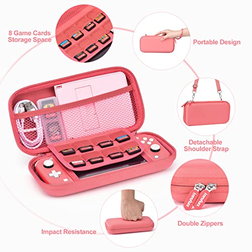 innoAura Switch Lite Case 15 in 1 Switch Lite Accessories Bundle with Switch Lite Carrying Case, Switch Game Case, Switch Lite Screen Protector, Switch Stand, Switch Thumb Grips (Coral)