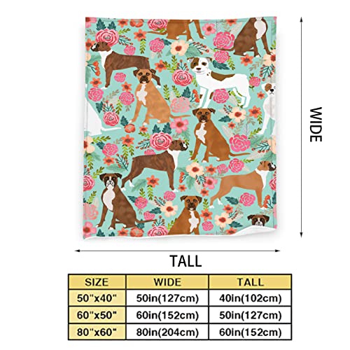 Boxer Dog Flowers Florals Blanket Soft Fleece Throw Blanket Cozy Fuzzy Warm Flannel Blankets for Women Men for Couch Bed Sofa All Season Gift
