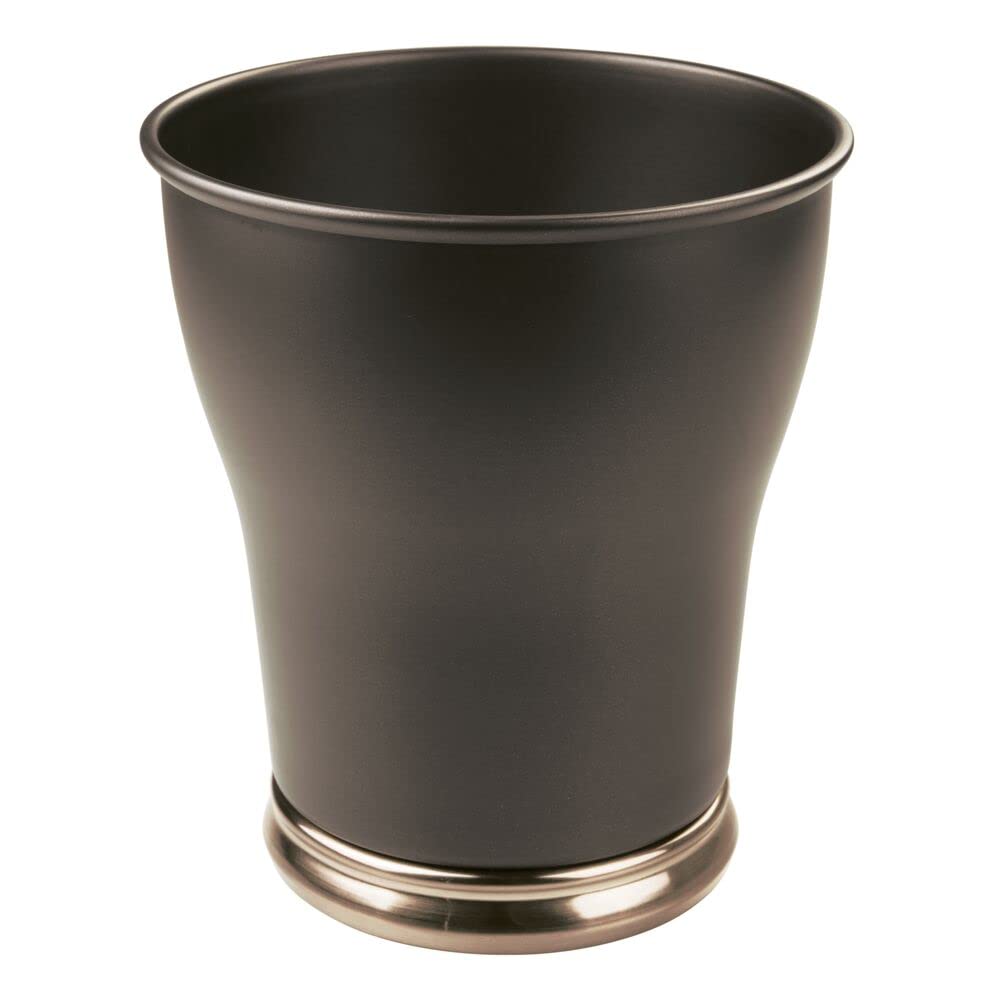 mDesign Decorative Metal Small Trash Can Wastebasket, Garbage Container Bin - for Bathrooms, Powder Rooms, Kitchens, Home Offices - Modern Curved Design - Pearl Bronze/Champagne