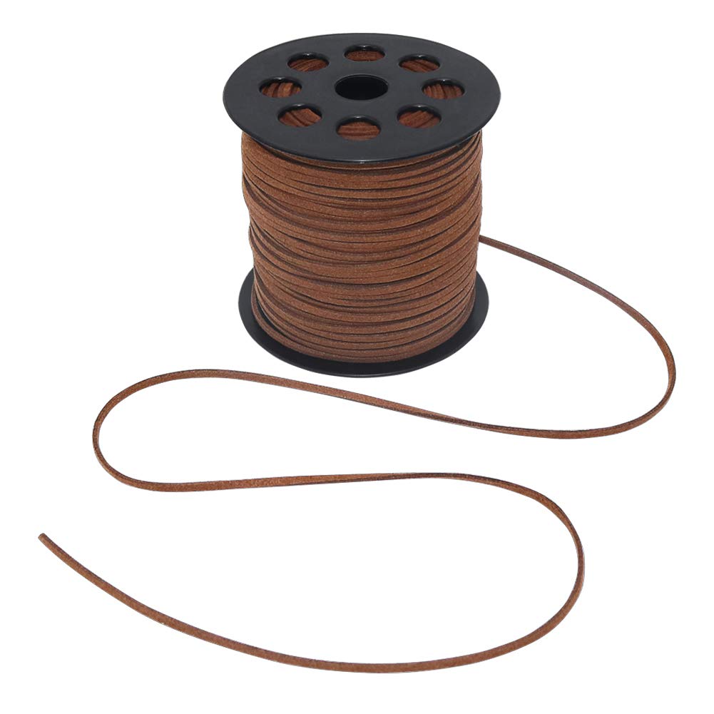 Tenn Well 2.6mm Suede Cord, 100 Yards Flat Faux Leather Cord for Necklaces, Bracelets, Jewelry Making, Beading and DIY Crafts (Brown)