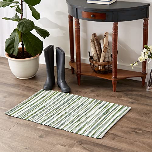 DII Chindi Home Collection Cotton Handwoven Slim Stripe Area Rag Rug, 2x3', Jadeite