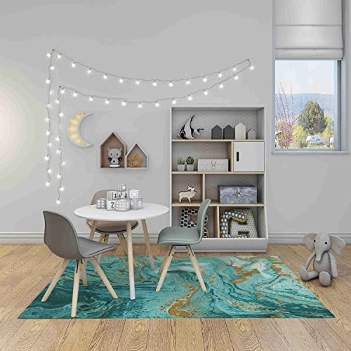 LOKMU Non-Slip Area Rugs Gold and Turquoise Mixed Paint Home Decor Rugs Carpet for Classroom Living Room Bedroom Dining Kindergarten Room 5'x7'