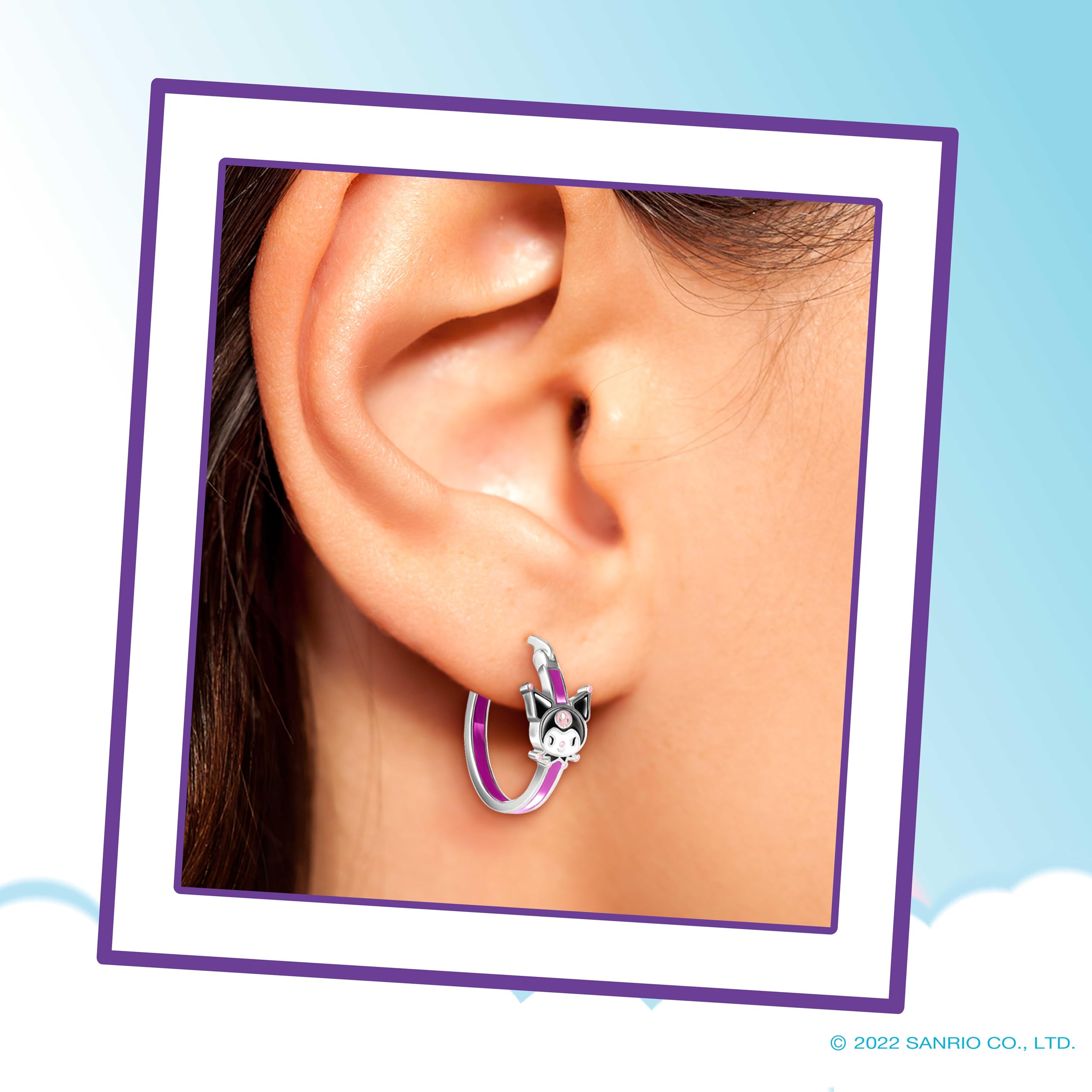 Sanrio Hello Kitty Kuromi Womens Hoop Earrings - Silver Plated Kuromi Earrings Officially Licensed