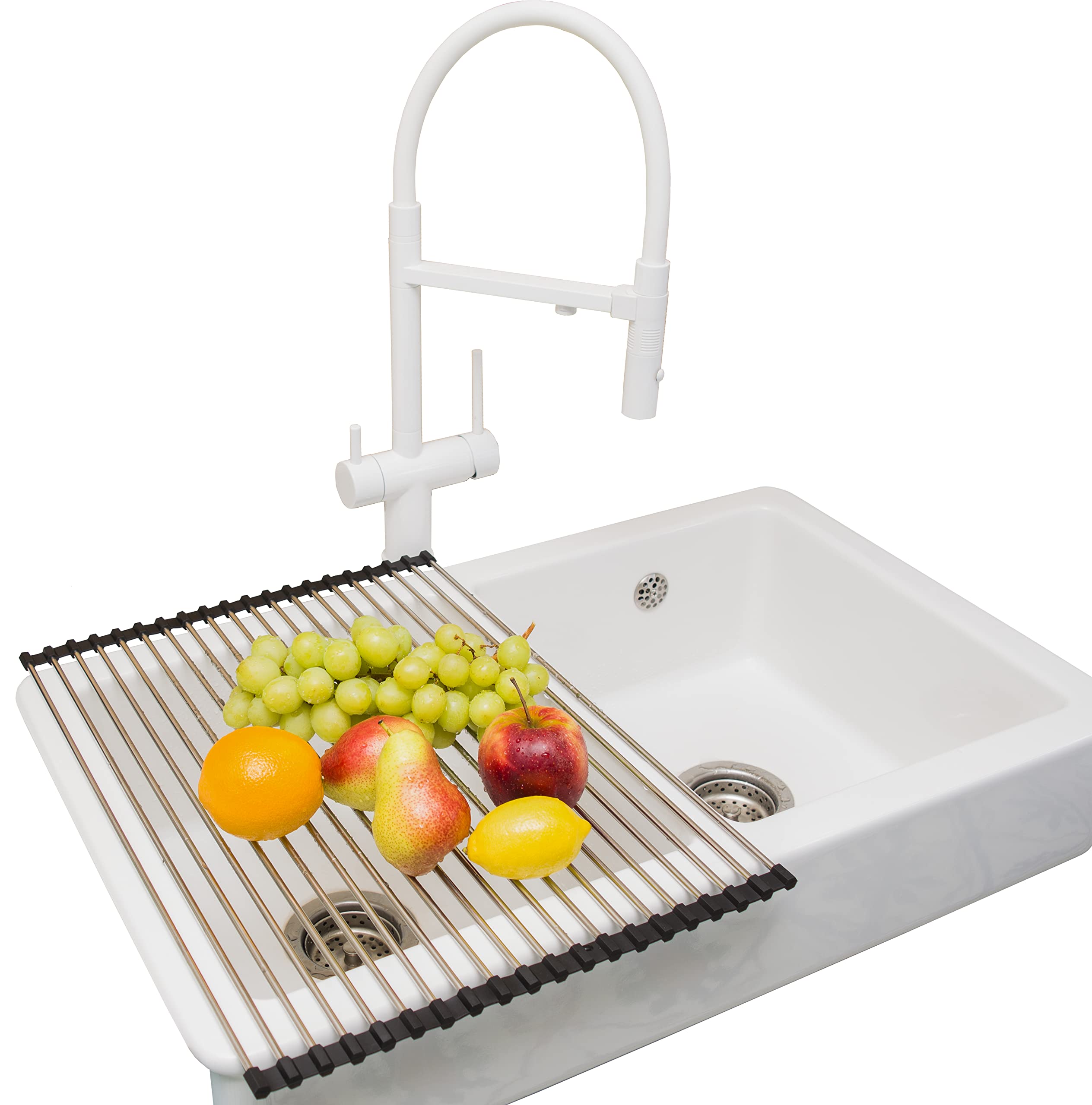 Roll Up Dish Drying Rack 21" x 16" - Over The Sink for Kitchen Counter, Foldable SUS304 Stainless Steel Dish Drying Rack for Cups, Utensils, Fruits, Vegetables
