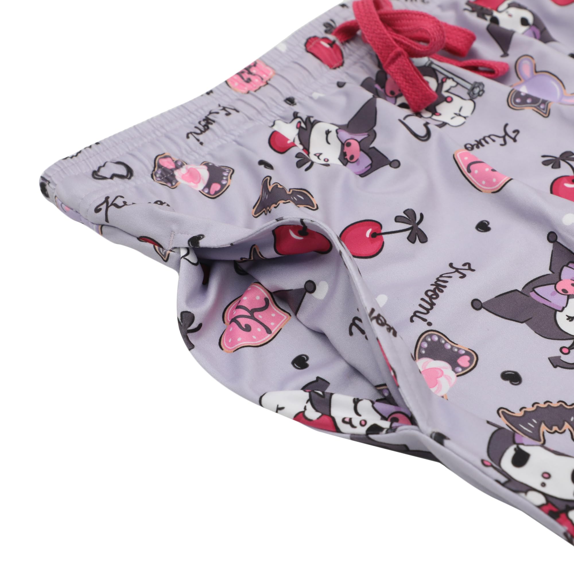 Kuromi Women's Punk Rabbit Allover Print Design Adult Lounge Pajama Pants for Men and Women, Small Grey