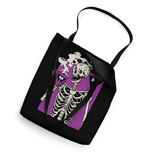 Skeleton Drinking Coffee LGBT-Q Retro Lesbian Pride Flag Tote Bag