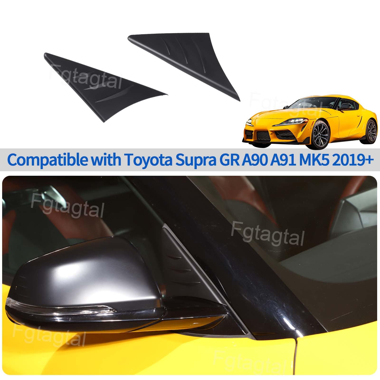 Fit for Toyota Supra GR A90 A91 MK5 2019-2024 ABS Rearview Mirror Side Spoiler Trim Cover Stickers, Channel The Car Air, Reduce The Wind Noise Inside The Car, 2PCS (Matte Black)