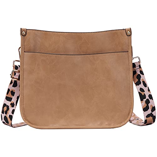 ERIHOP Crossbody Purse, Vegan Leather Cross Body Bag for Women, Top Zipper Closure Handbag with Interchangeable Leopard Strap, Khaki