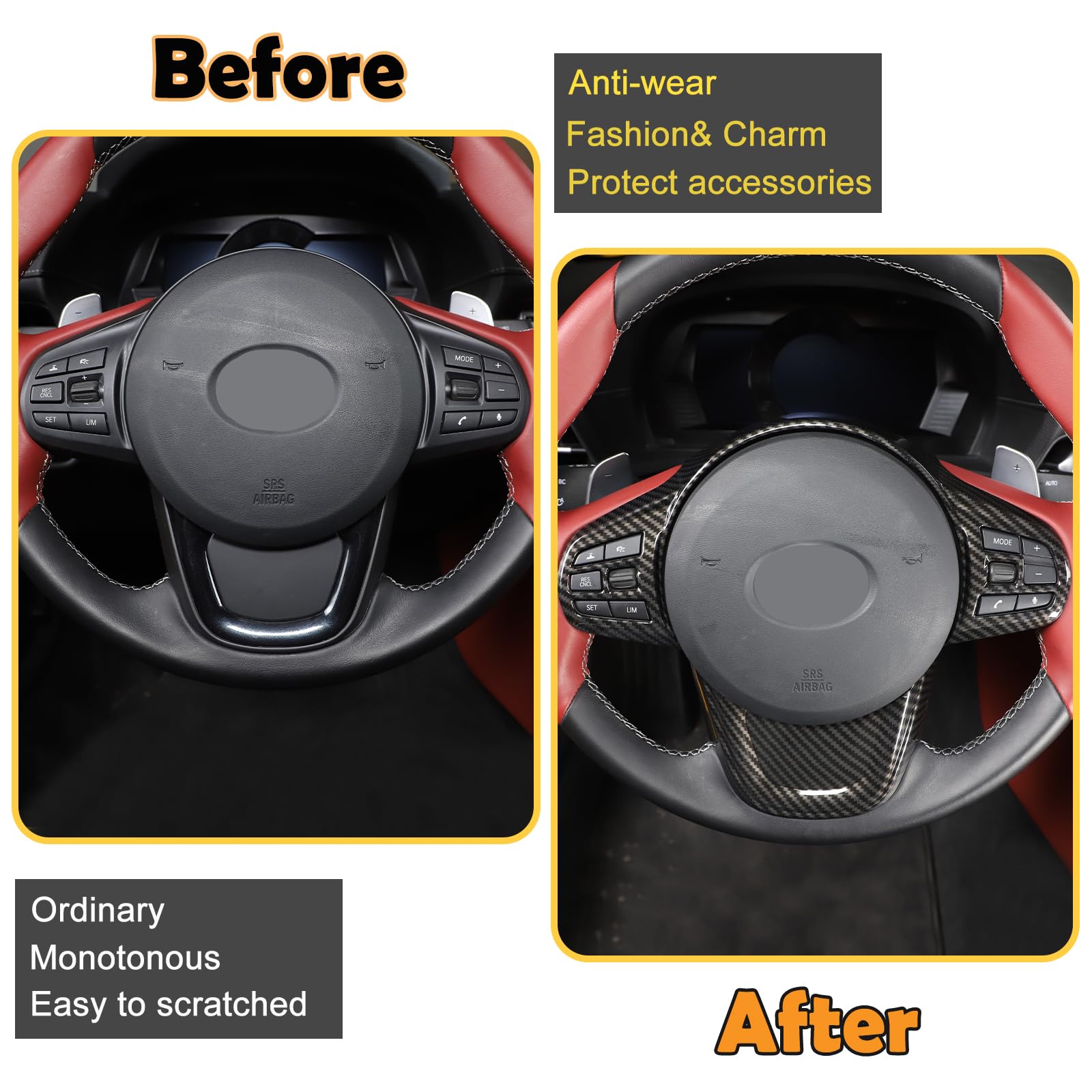 CHEAYAR ABS Chrome for Toyota Supra GR A90 A91 MK5 2022 2021 2020 2019 Car Steering Wheel Decoration Frame Trim Accessories (Carbon Fiber)