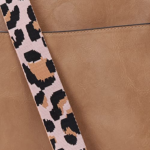 ERIHOP Crossbody Purse, Vegan Leather Cross Body Bag for Women, Top Zipper Closure Handbag with Interchangeable Leopard Strap, Khaki