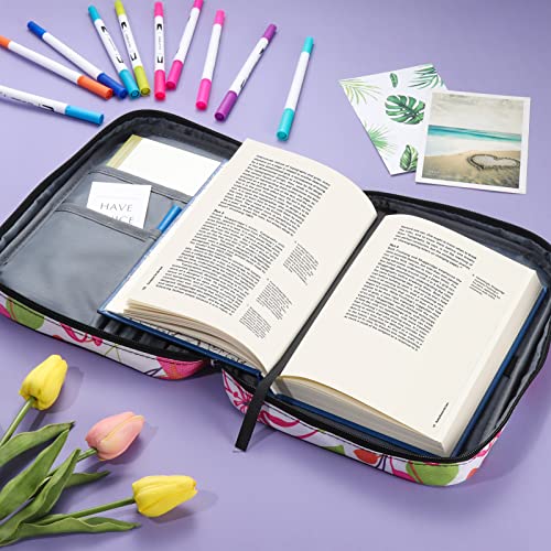 Floral Bible Cover, Carrying Book Case Church Bag Bible Protective with Handle and Zippered Pocket, for Men Women Father Kids 10.4" x7.8"x2.2"