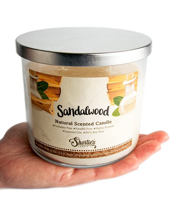 Sandalwood Highly Scented Natural 3 Wick Candle, Essential Fragrance Oils, 100% Soy, Phthalate & Paraben Free, Clean Burning, 14.5 Oz.