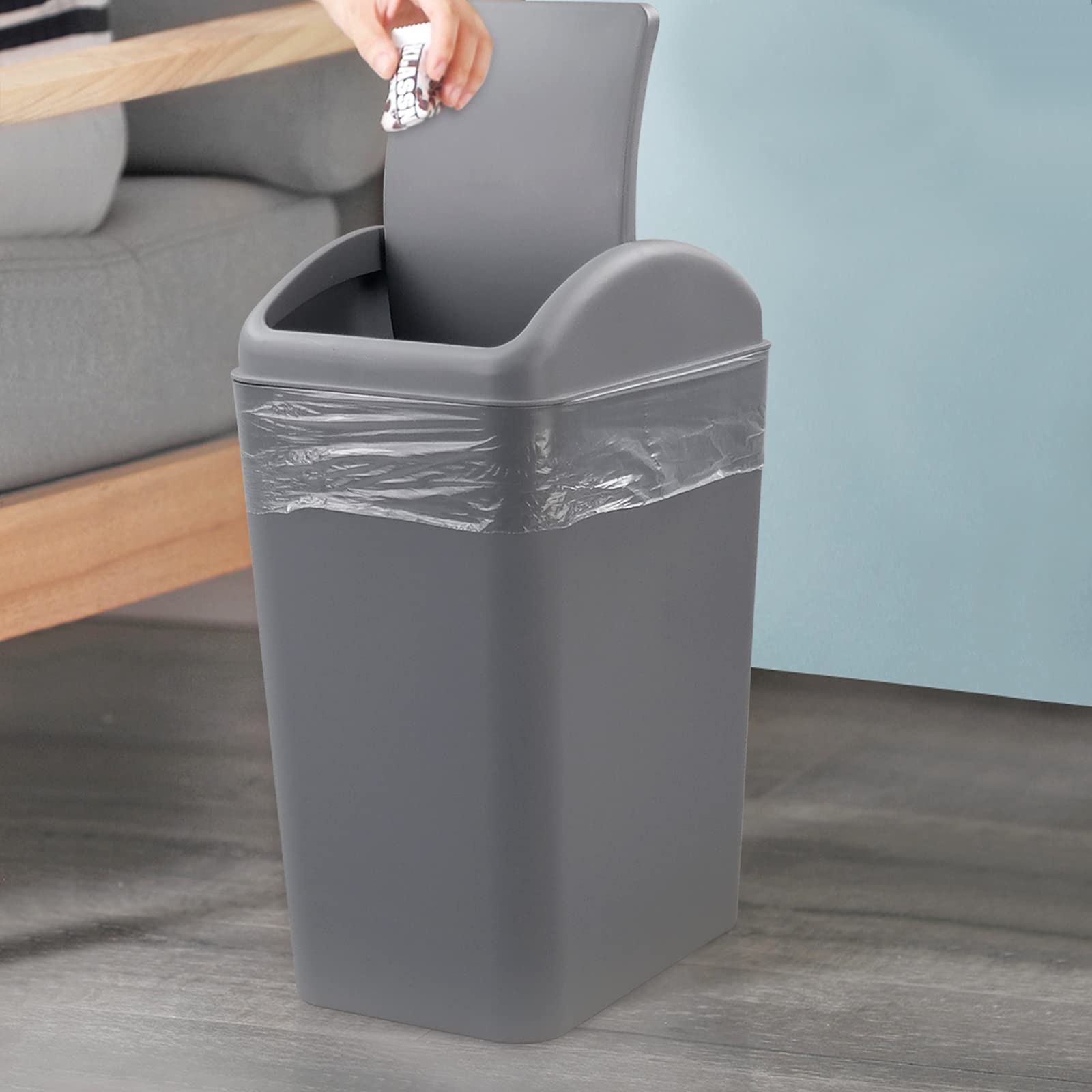 CAND 1 Pack Kitchen Garbage Can, Plastic Trash Can with Swing Lid, 16 L (Black)
