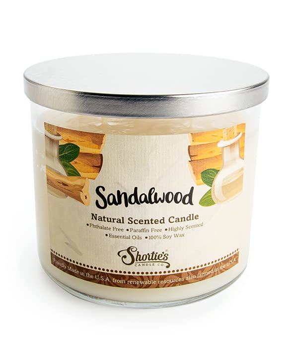Sandalwood Highly Scented Natural 3 Wick Candle, Essential Fragrance Oils, 100% Soy, Phthalate & Paraben Free, Clean Burning, 14.5 Oz.