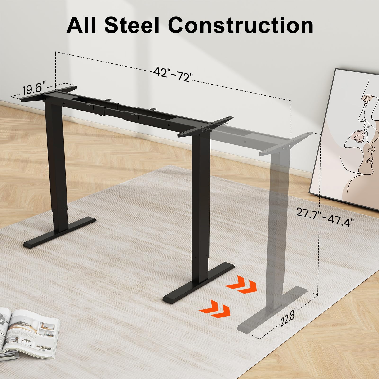 Win Up Time Standing Desk Frame, Electric Stand Up Desk Frame, Height Adjustable Electric Standing Desk Frame, Adjustable Height Desk Frame for Home & Office Table Black