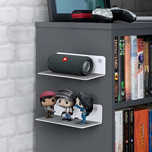BRAINWAVZ 2-Pack 9” Floating Shelf Bluetooth Speaker Stand, Adhesive & Screw Wall Mount, Anti Slip, for Cameras, Baby Monitors, Webcam, Router, Wide Universal Holder Shelves (SHELF23 White)
