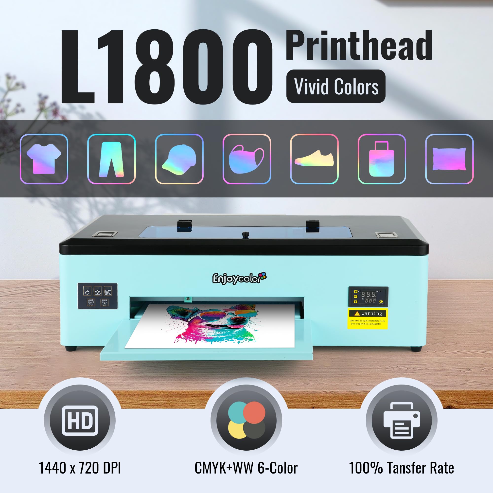 EnjoyColor A3+ DTF Transfer Printer 100% Transfer Rate for DIY Print T-Shirts, Leather, Other Textile (Printer + Software + 5x250ml Ink + 1xRoll of Film), A3 DTF PRINTER