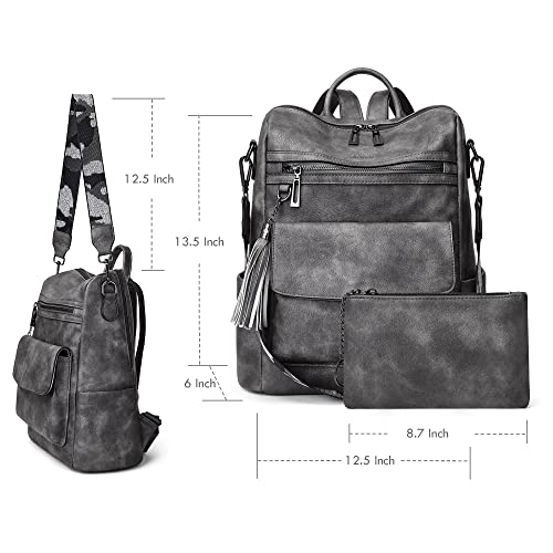 Shrrie Backpack Purse for Women Fashion Bookbag Purse Satchel Travel Leather Backpack Shoulder Bag with Wristlet