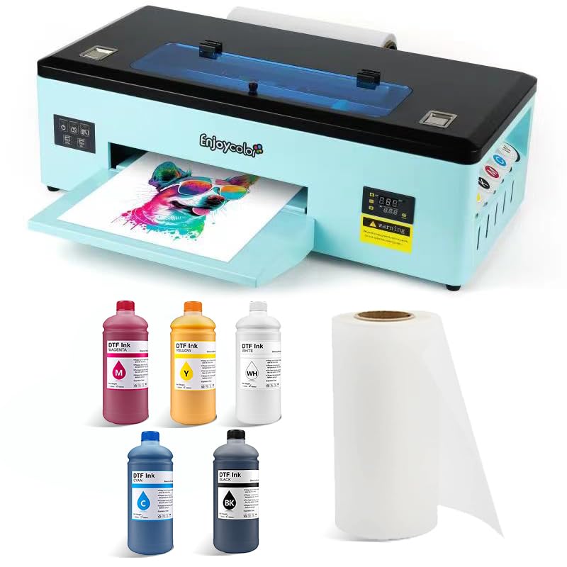 EnjoyColor A3+ DTF Transfer Printer 100% Transfer Rate for DIY Print T-Shirts, Leather, Other Textile (Printer + Software + 5x250ml Ink + 1xRoll of Film), A3 DTF PRINTER