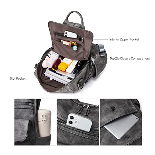 Shrrie Backpack Purse for Women Fashion Bookbag Purse Satchel Travel Leather Backpack Shoulder Bag with Wristlet