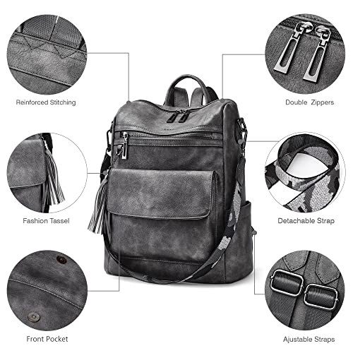 Shrrie Backpack Purse for Women Fashion Bookbag Purse Satchel Travel Leather Backpack Shoulder Bag with Wristlet