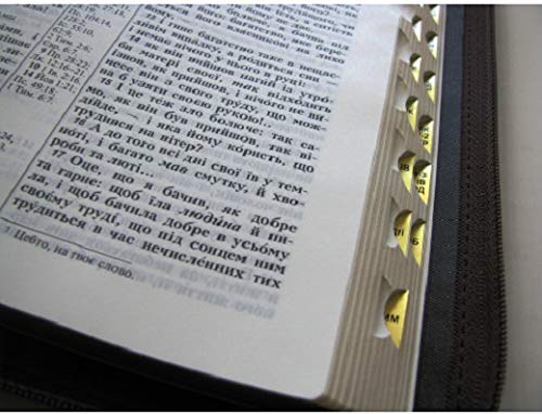 Ukrainian Bible / leatherette brown soft cover / 075Zti Large Size 7" X 10'' / 18X25 cm / Colour brown, olives/ with References / Zipper, Golden Edges with Thumb Index / Color maps/ Біблія