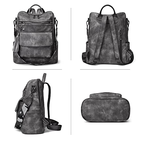 Shrrie Backpack Purse for Women Fashion Bookbag Purse Satchel Travel Leather Backpack Shoulder Bag with Wristlet