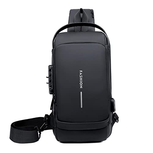 Wenini USB Charging Sport Sling Anti-Theft Shoulder Bag,one Shoulder Satchel Water-Repellent and Drop-Resistant Material, Black
