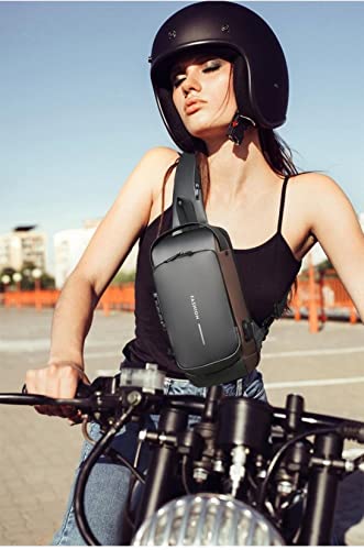 Wenini USB Charging Sport Sling Anti-Theft Shoulder Bag,one Shoulder Satchel Water-Repellent and Drop-Resistant Material, Black