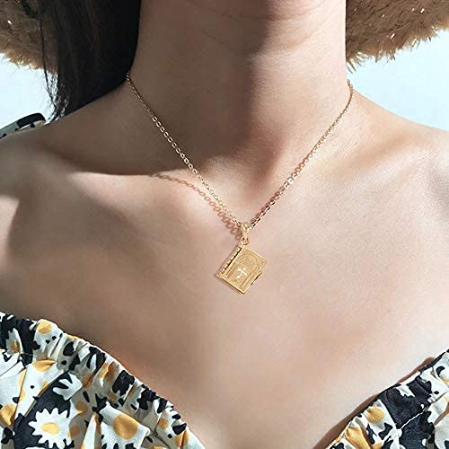 QYAJS Pendant Christian Miniature Readable Bible Necklace Holy Bible Book Pendant Necklace Prayer Christian Scripture 1.57inch (Chain Length 23.6inch)