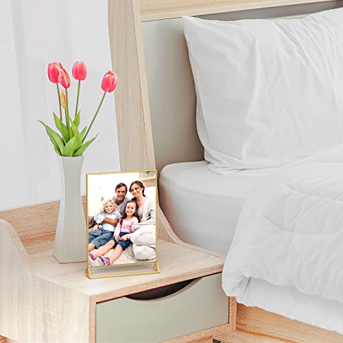 NIUBEE 6Pack 4 x 6 Clear Acrylic Sign Holder with Gold Borders and Vertical Stand, Double Sided Table Menu Holders Picture Frames for Wedding Table Numbers, Restaurant Signs, Photos and Art Display