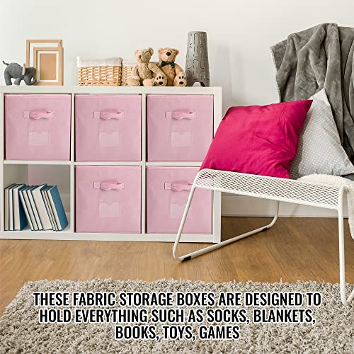 Pink Fabric Storage Cubes | Pack of 4 Organization Baskets with Handles for Home and Office | Foldable Storage Basket Set for Girls, 10.6 x 11.2-Inch