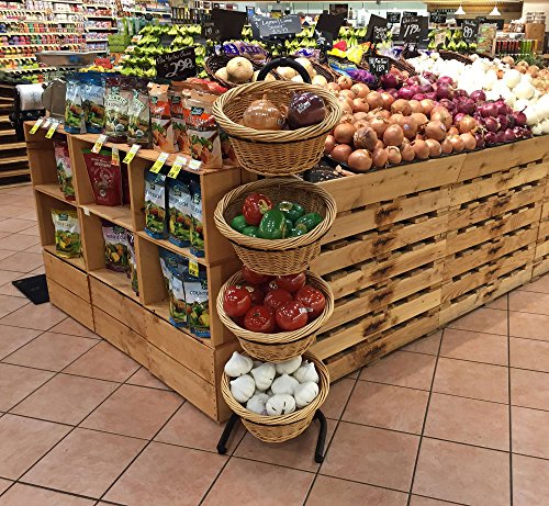 Mobile Merchandisers K1430-4B-MB 4-Tier 4 Round Willow Basket Display with Sign Frame and Sign Clips