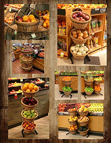 Mobile Merchandisers K1430-4B-MB 4-Tier 4 Round Willow Basket Display with Sign Frame and Sign Clips