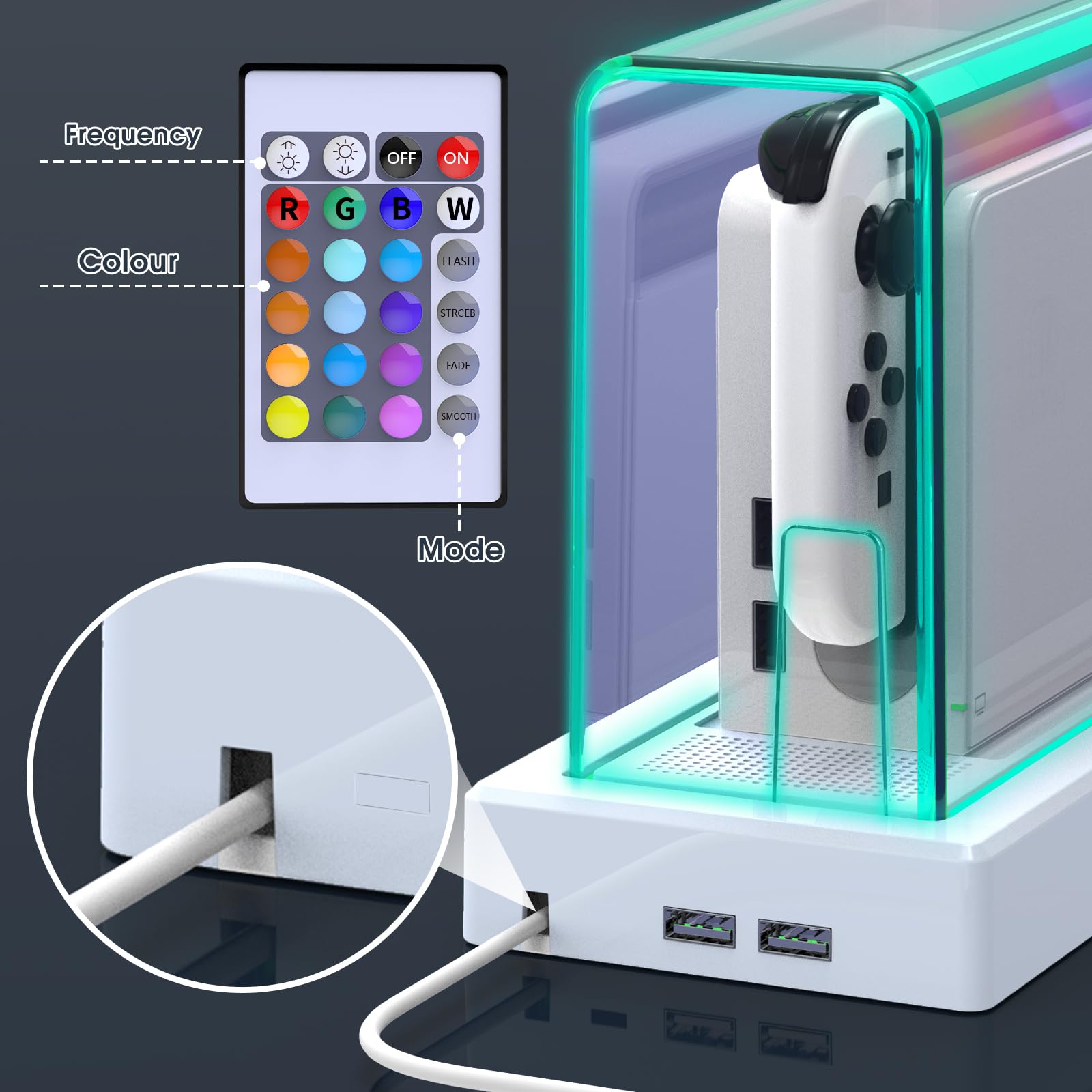 Mooroer Dust Cover with 16 LED Colors Light Base for Nintendo Switch/OLED, Acrylic Clear Display Box Anti-Scratch Waterproof Slim Dock Case, Cool Switch Accessories