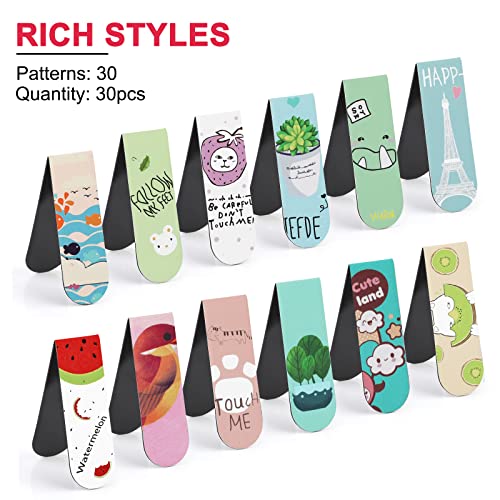 MWOOT 30Pcs Magnetic Bookmarks, Cute Assorted Magnet Page Markers Set, Cartoon Fruit Magnetic Page Clips Bookmark for Kids Students School Office Book Lovers Reading Supplies(30 Styles, 6x2CM)