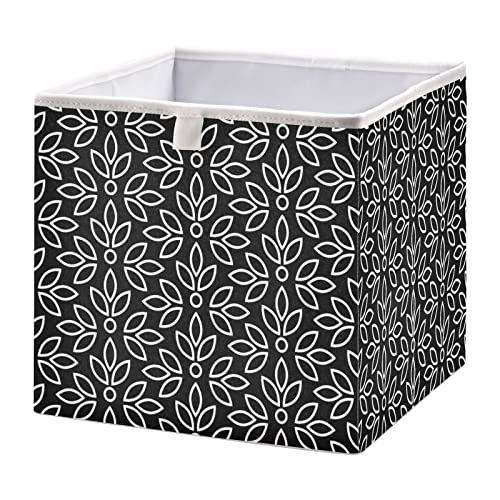 Kigai Black White Floral Cube Storage Bins - 11x11x11 In Large Foldable Storage Basket Fabric Storage Baskes Organizer for Toys, Books, Shelves, Closet, Home Decor