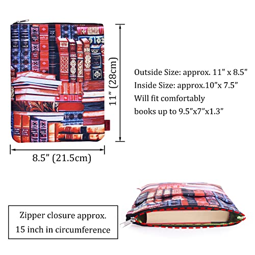 LParkin Classic Bookcase Book Sleeve Cover, Book Protector with Zipper for Paperbacks, Medium 11 X 8.5 Inch,Book Pouch Book Lovers Gift