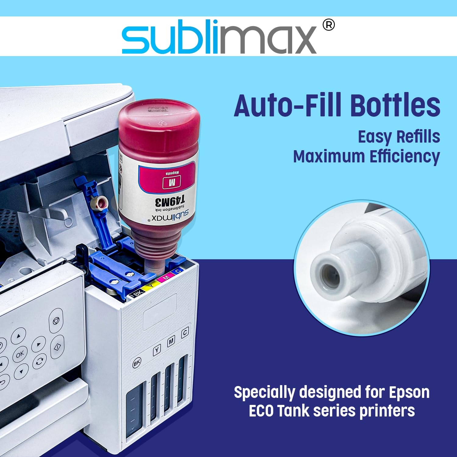 Sublimax Compatible with Epson Sublimation Inks Refill for EcoTank Supertank Printer (4x100ml) Bundle with 4 Tapes Cyan-Yellow-Magenta-Black