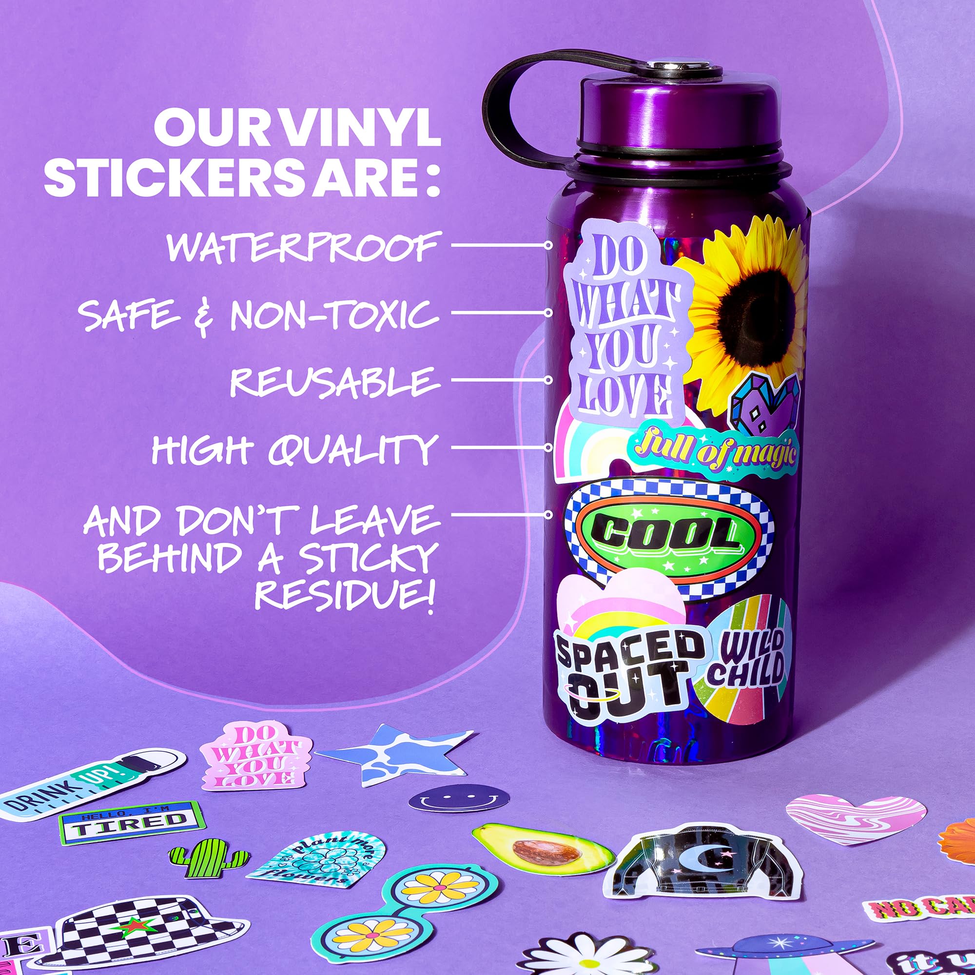 Fashion Angels Vinyl Sticker Pack - Includes 200 Large Y2k Stickers - Water Resistant Stickers - Kids Vinyl Sticker Assortment for Planners - Accessorize Notebooks, Journals & More - Multi