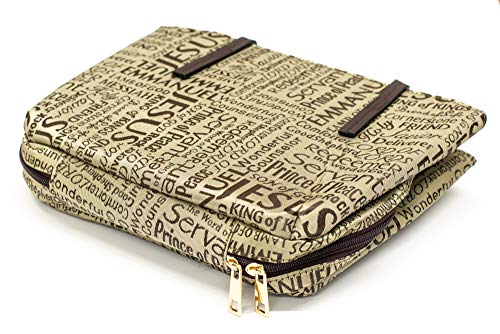 Dicksons Brown Purse Fashion Jacquard Fabric Zippered Bible Cover Case with Shoulder Carry Handles, Large