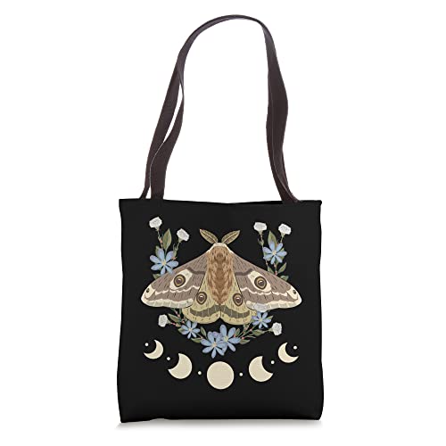 Cottagecore Moth Luna Aestethic Flowers and Moon Goblincore Tote Bag