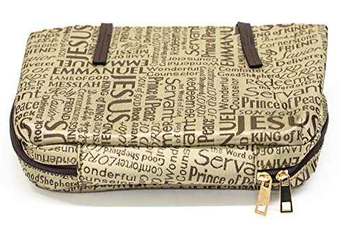 Dicksons Brown Purse Fashion Jacquard Fabric Zippered Bible Cover Case with Shoulder Carry Handles, Large