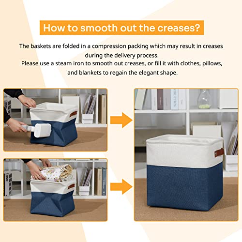 DULLEMELO Collapsible Bundle Baskets 2 Large Baskets 16"x12"x12" + 4 Cube Baskets 11"x11"x11"(White&Blue)