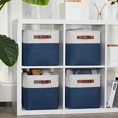 DULLEMELO Collapsible Bundle Baskets 2 Large Baskets 16"x12"x12" + 4 Cube Baskets 11"x11"x11"(White&Blue)