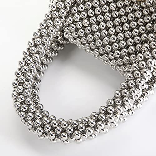 YUSHINY Small Acrylic Beaded Handbag Gold Stick Closure Cube Clutch for Wedding Evening Party (Silver)