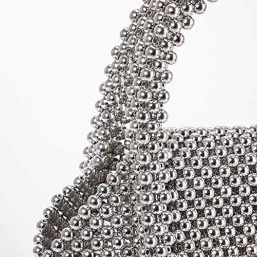 YUSHINY Small Acrylic Beaded Handbag Gold Stick Closure Cube Clutch for Wedding Evening Party (Silver)
