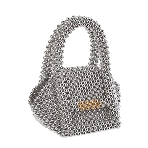 YUSHINY Small Acrylic Beaded Handbag Gold Stick Closure Cube Clutch for Wedding Evening Party (Silver)